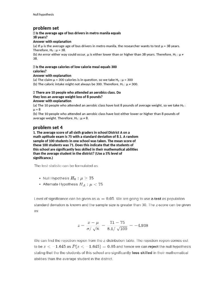 Problems Solves Null Hypothesis | PDF | Hypothesis | Standard Deviation