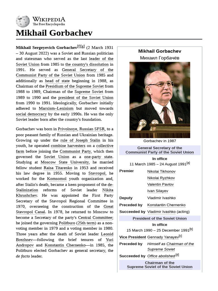 Mikhail_Gorbachev | PDF | Mikhail Gorbachev | Communist Party Of The Soviet Union