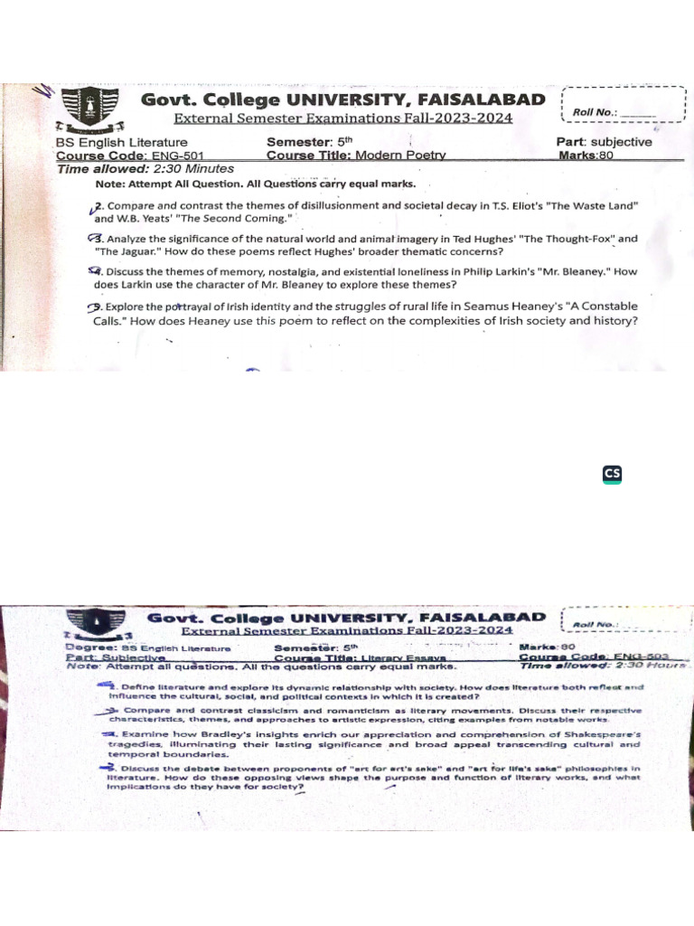 GCUF 5th Semester Bs Eng | PDF