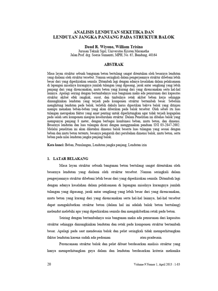 Analisis Lendutan Seketika Dan Lendutan Jangka Panjang | PDF