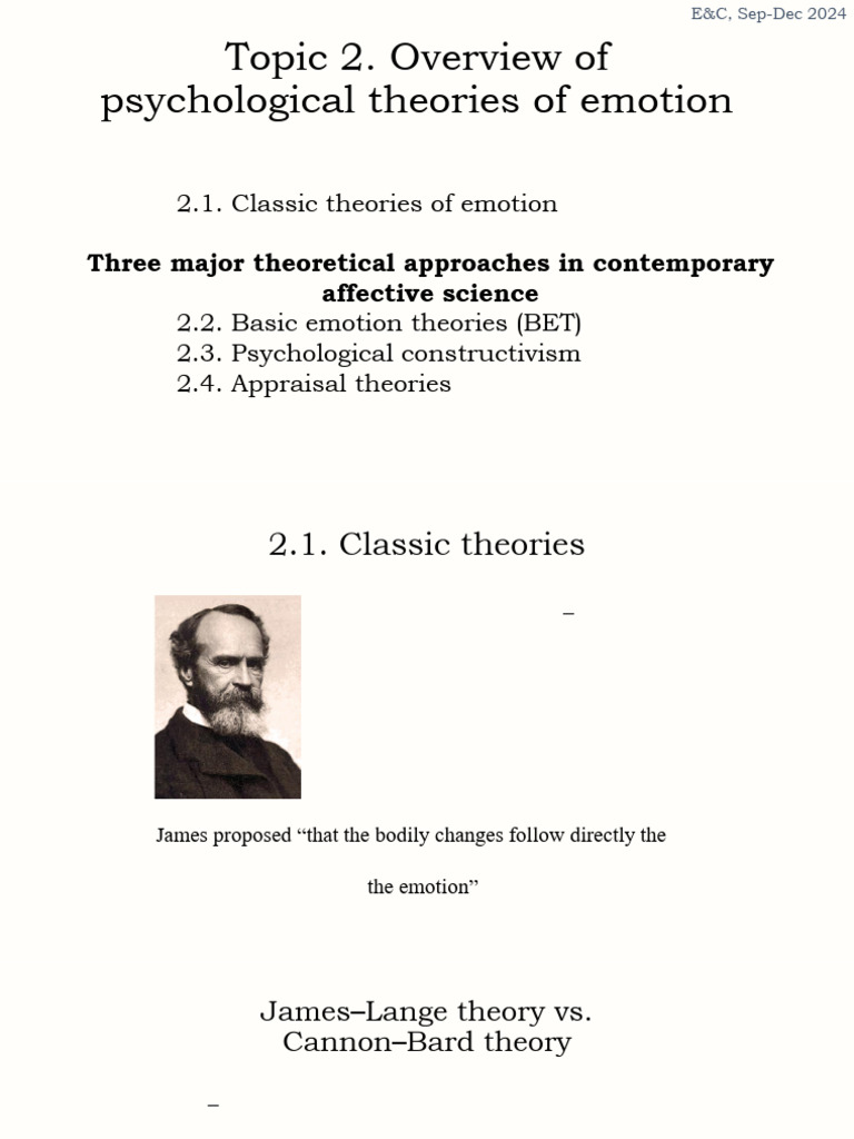 Topic 2. Overview of Psychological Theories of Emotion | PDF | Emotions ...