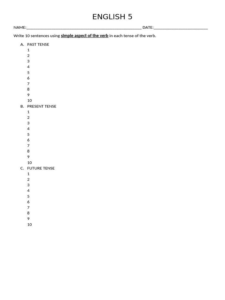 Simple Verb Tenses Practice Worksheet | PDF