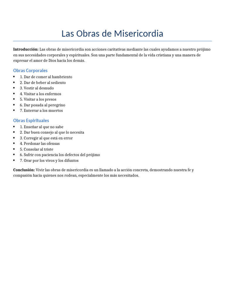 Tríptico Obras de Misericordia | PDF