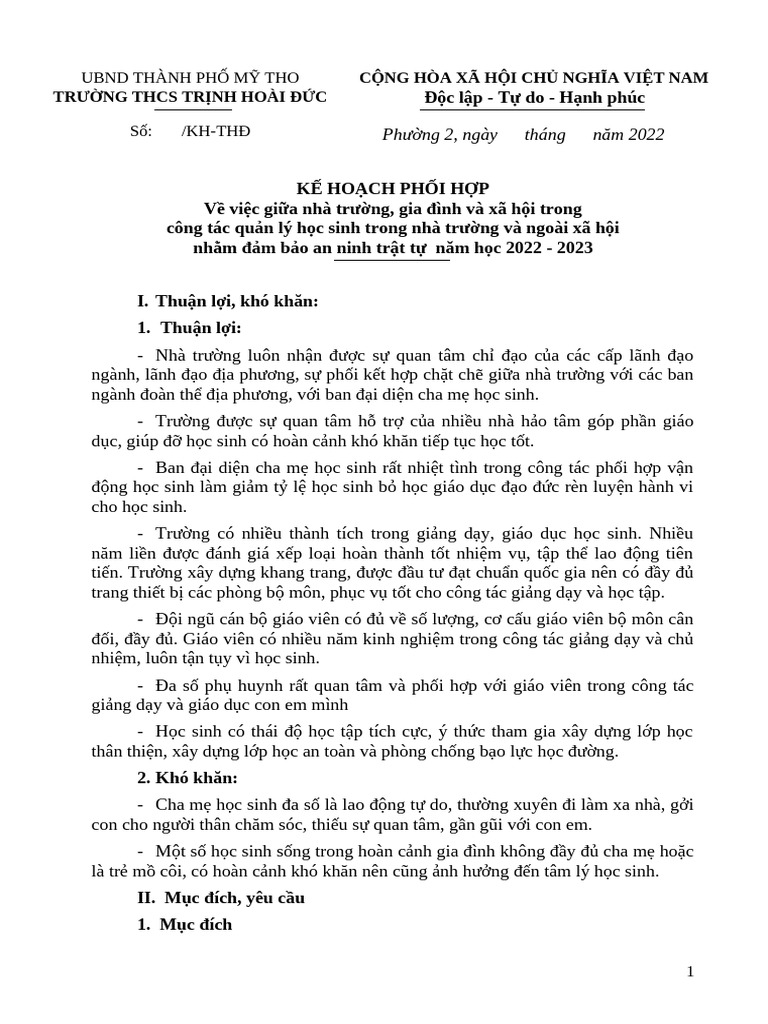 Ke Hoach Phoi Hop Giua Nha Truong Gia Dinh Xa Hoi de Thuc Hien Giao Duc Dao Duc Loi Song Hoc ...