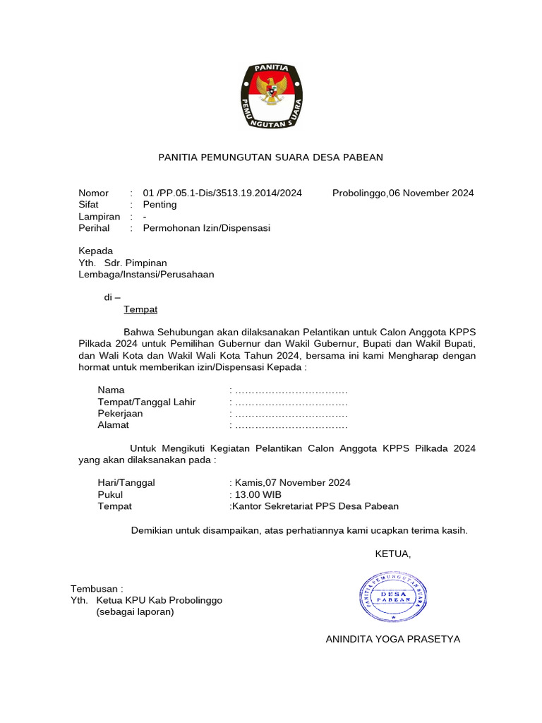 surat Permohonan Dispensasi | PDF