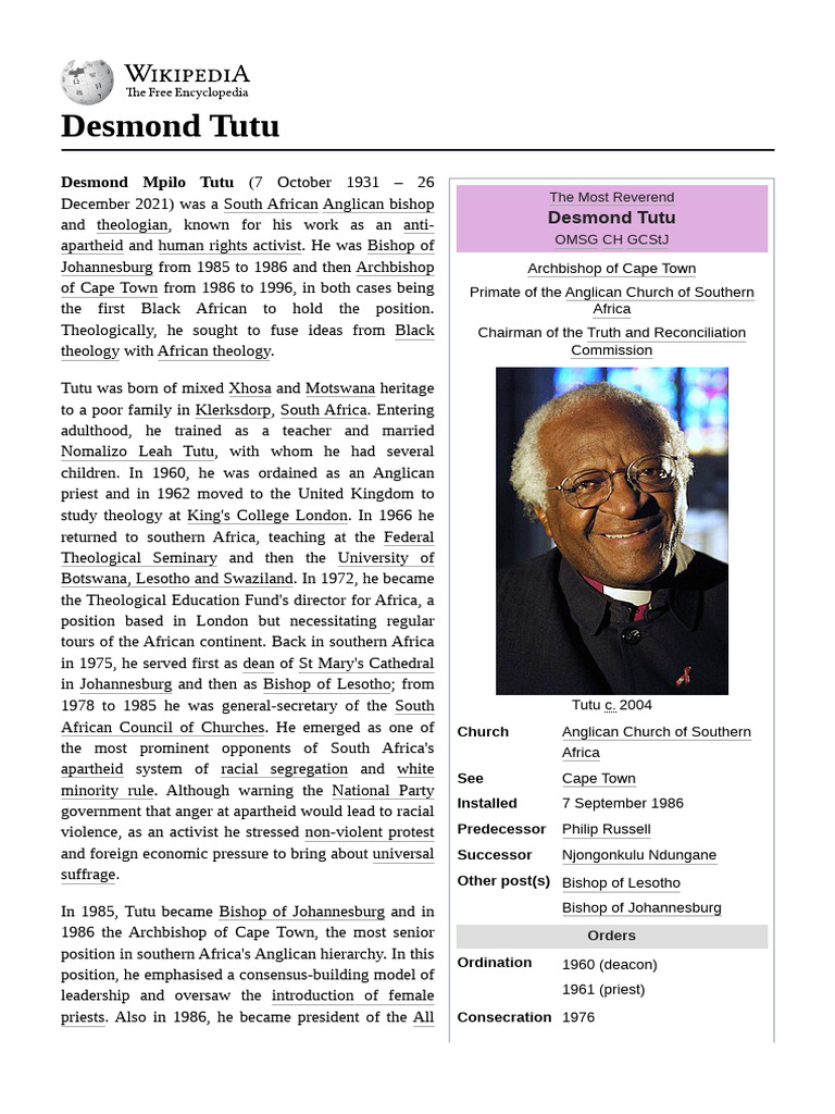 Desmond Tutu | PDF | Nelson Mandela | Apartheid