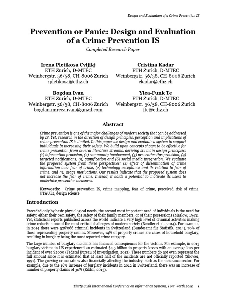Prevention or Panic - Design and Evaluation of A Crime Prevention | PDF ...