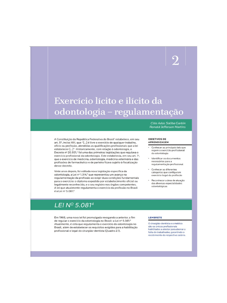 Cap 2 - Exercício Lícito e Ilícito Da Odontologia - Regulamentação | PDF