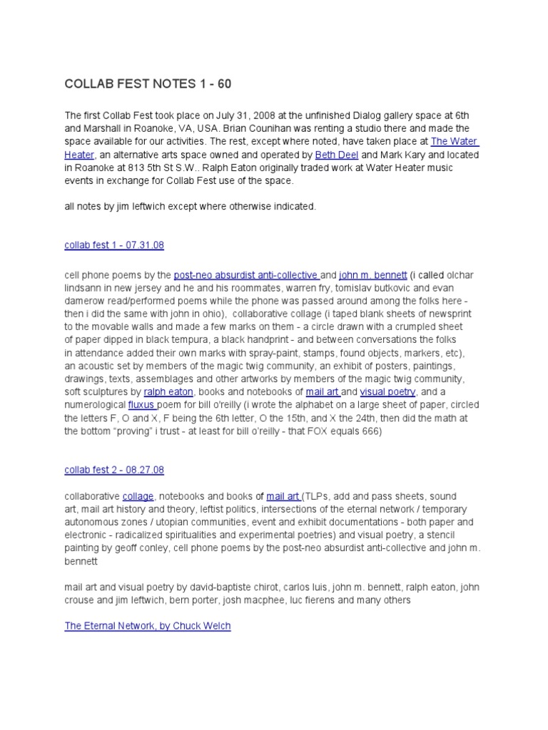 Jim Leftwich - CollabFestNotes 1-60 | PDF | Collage | Entertainment ...