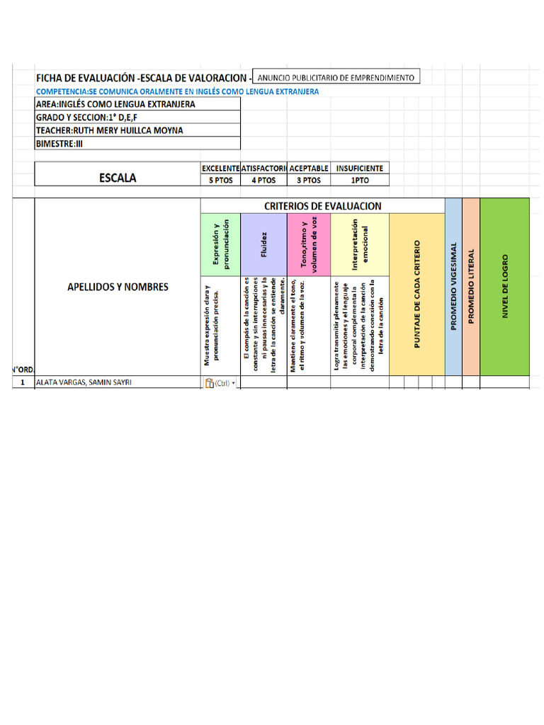 CRITERIO DE EVALUACION 1° GRADO | PDF