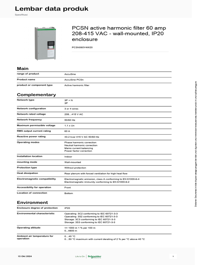 Schneider Electric - AccuSine-PCSn - PCSN060Y4W20 | PDF