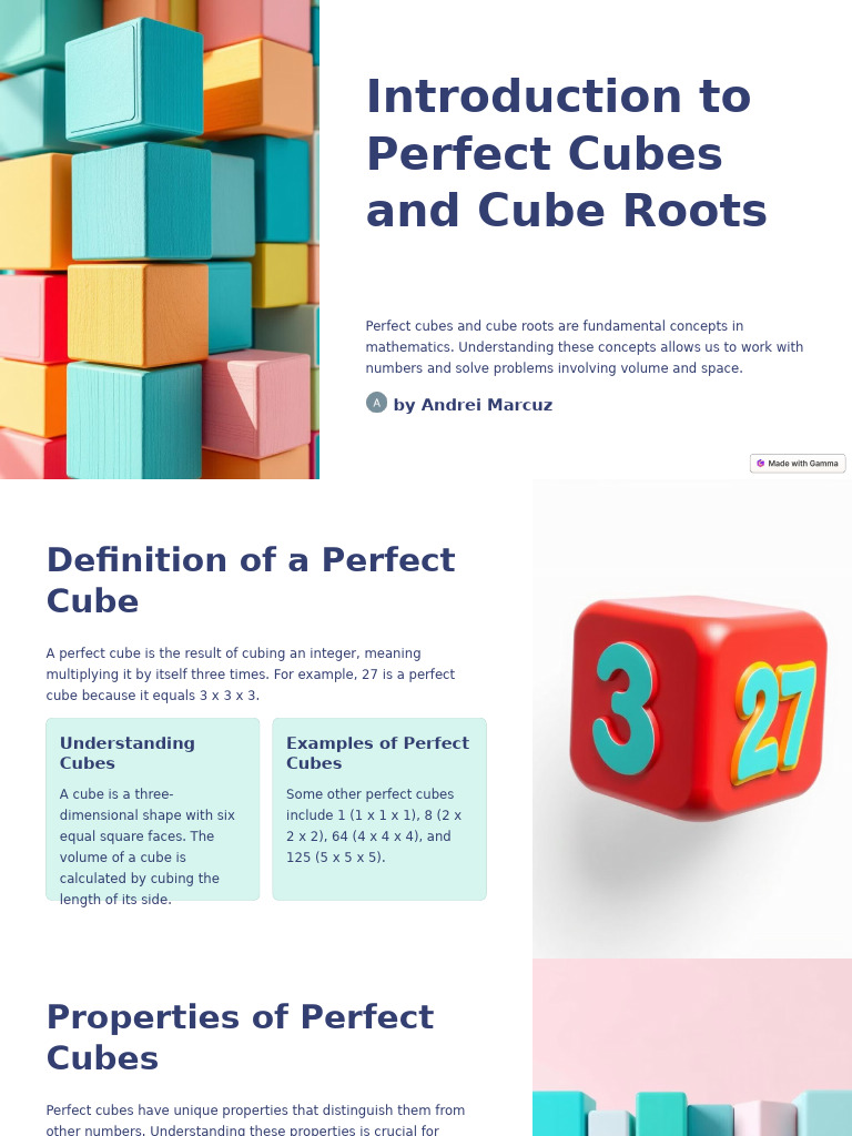 Perfect Cubes & Cube Roots Guide | PDF | Volume | Numbers