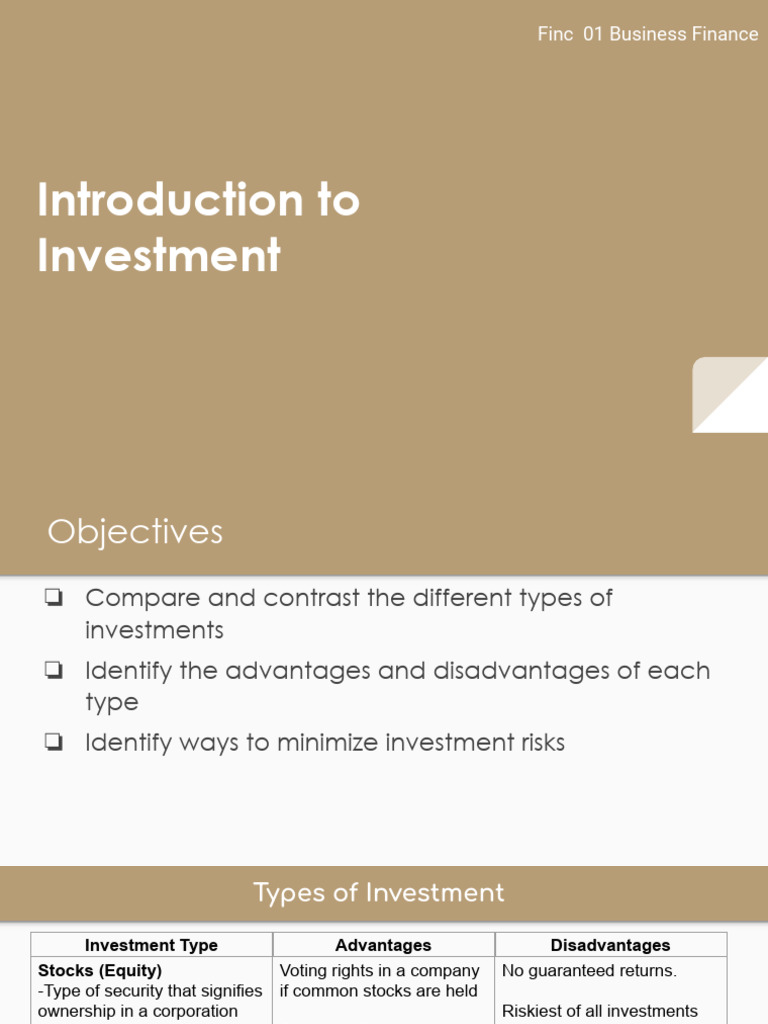 Investment Types and Risks Guide | PDF | Diversification (Finance ...