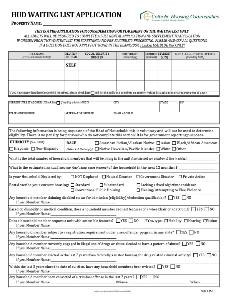 Application-Waiting List (HUD) 2018 | PDF | Race And Ethnicity In The ...