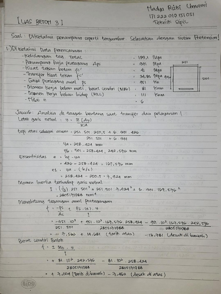 UAS STRUKTUR BETON 3_NADYA RIZKI UMAMI_171222019151051 | PDF