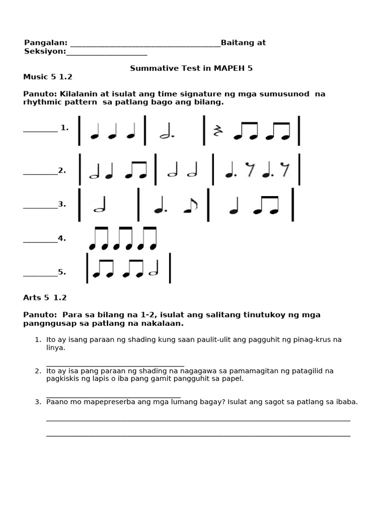 Summative Test No. 1.2 MAPEH | PDF