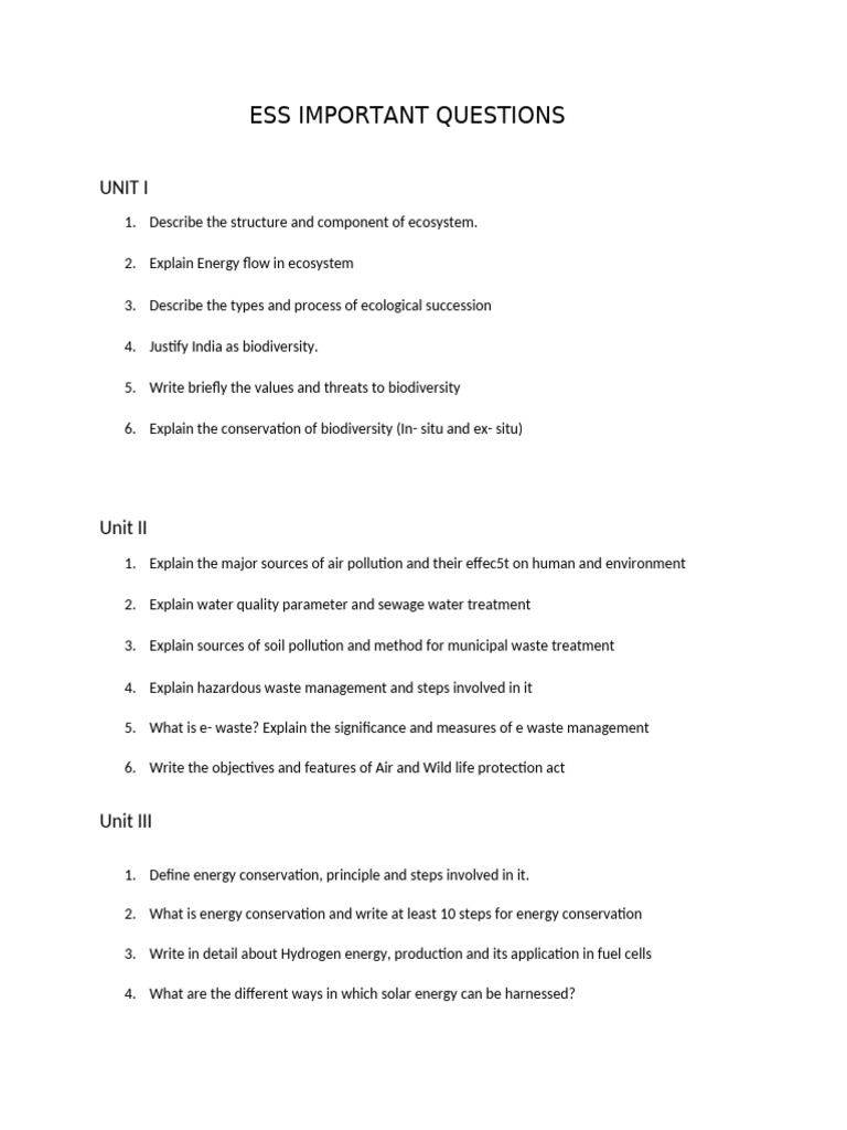 ESS IMPORTANT QUESTIONS | PDF