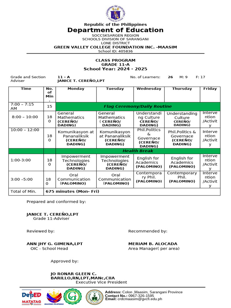 CLASS-PROGRAM- GRADE - 11 | PDF