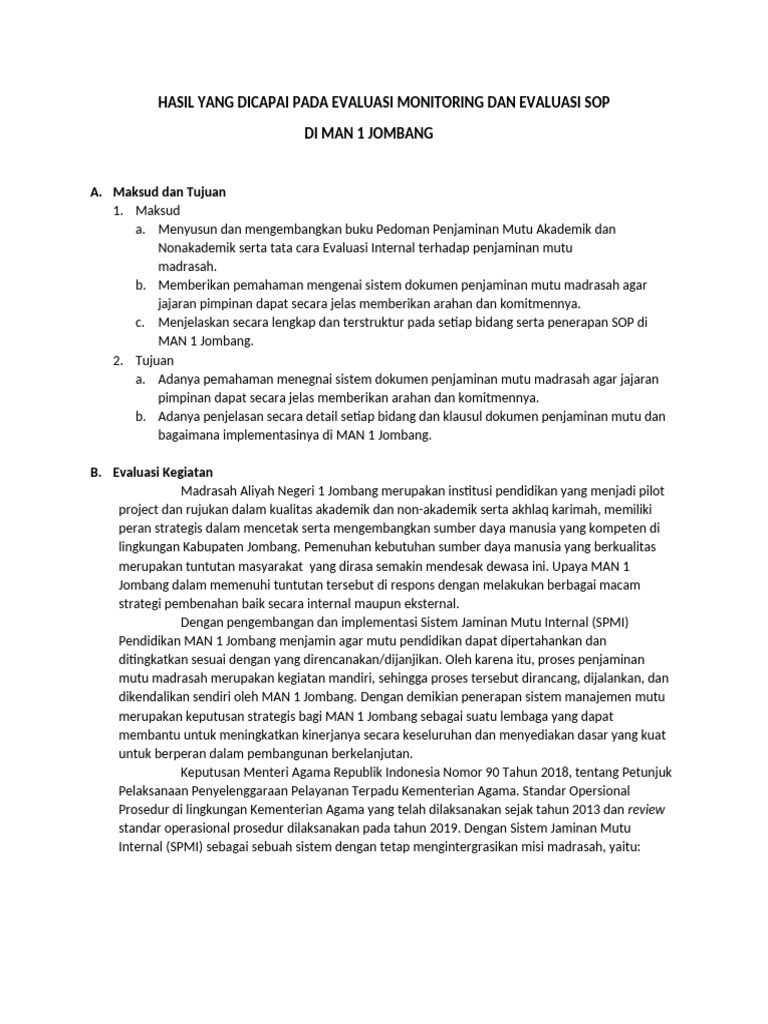 Hasil Pada Evaluasi Monev Sop | PDF