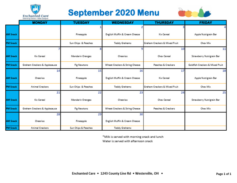 September menu 2020 2 | PDF | Cracker (Food) | Foods