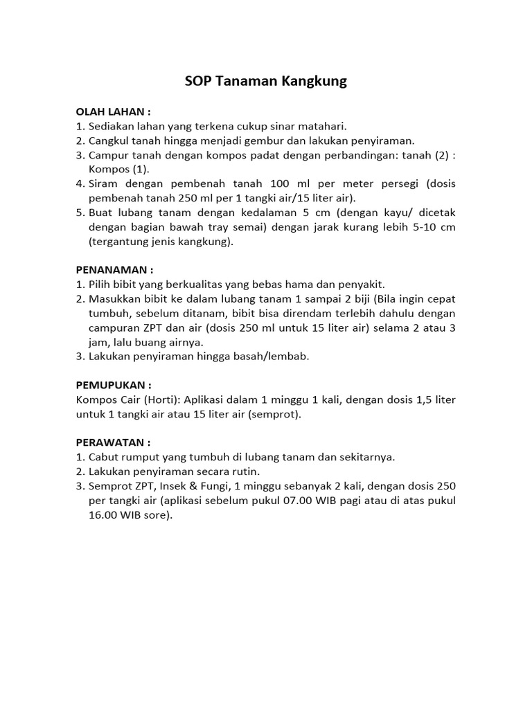 SOP Tanaman Kangkung | PDF
