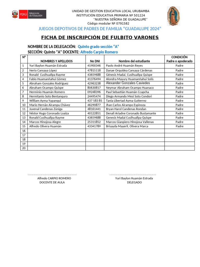 Equipo Fulbito 5°a | PDF