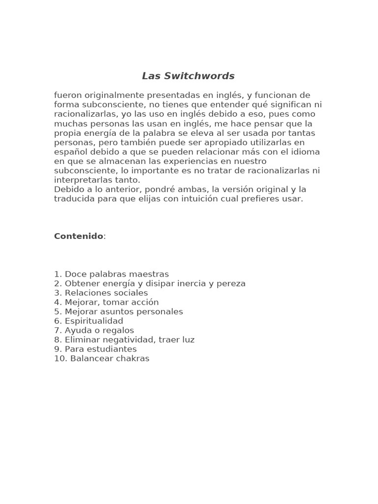 Las Switchwords | PDF | Amor | Dilación