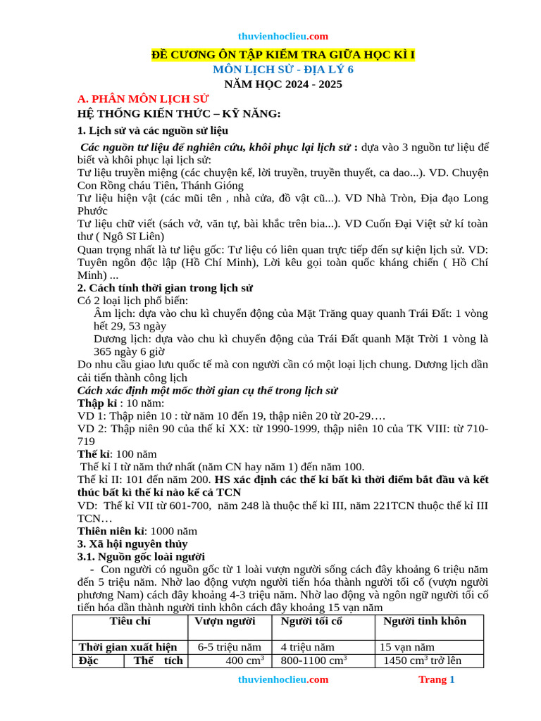 thuvienhoclieu.com-De-cuong-on-tap-giua-HK1-Lich-su-Dia-li-6-CTST | PDF