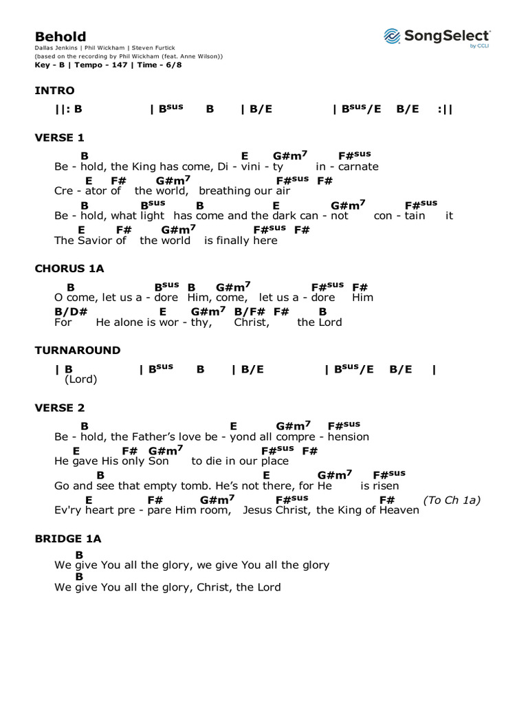Behold - SongSelect Chart in B | PDF