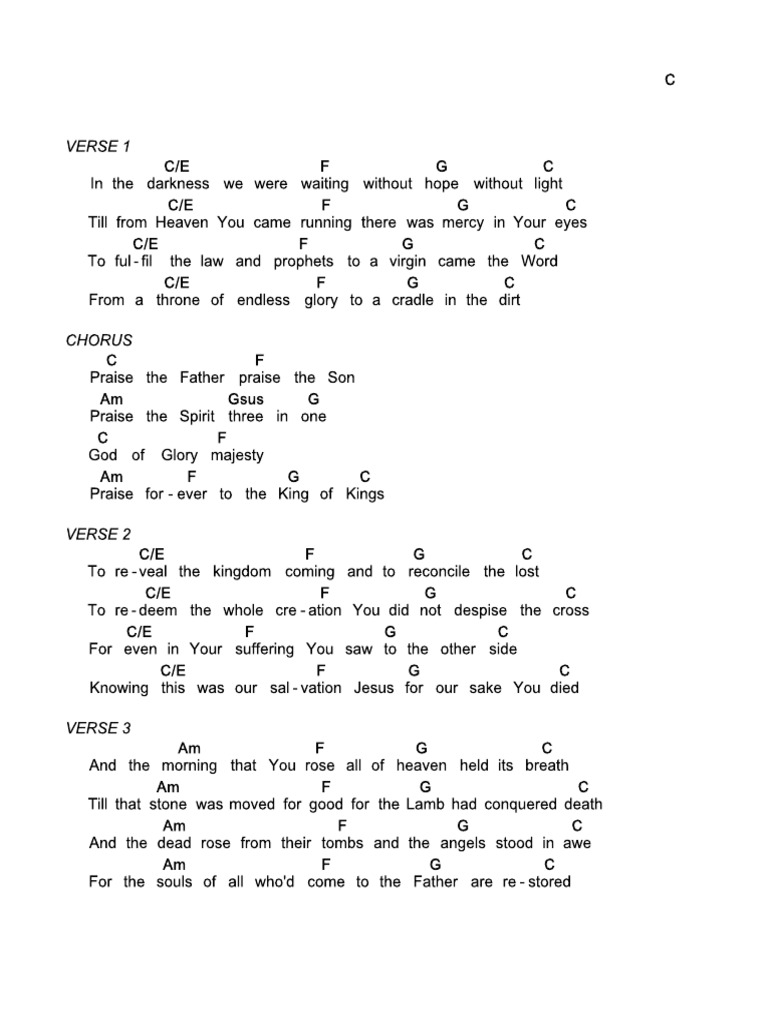 King of Kings - SongSelect Chart in C | PDF
