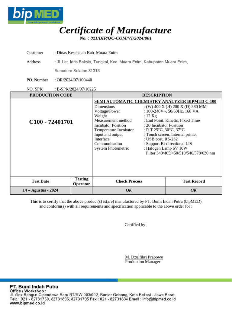 CoM BipMED C100-372401801 | PDF