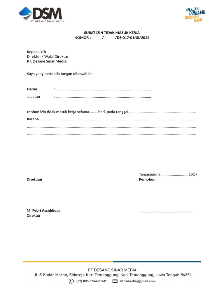 surat ijin tidak masuk kerja (2) | PDF