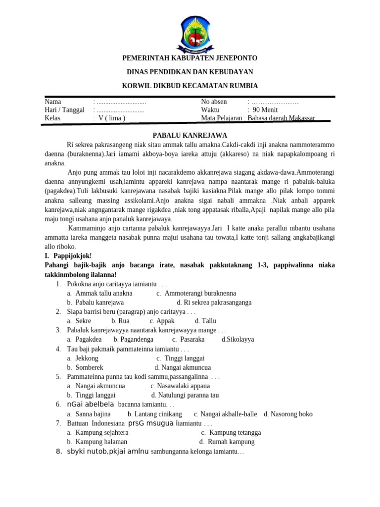 Soal SAS BDM Kelas 5 S1 | PDF