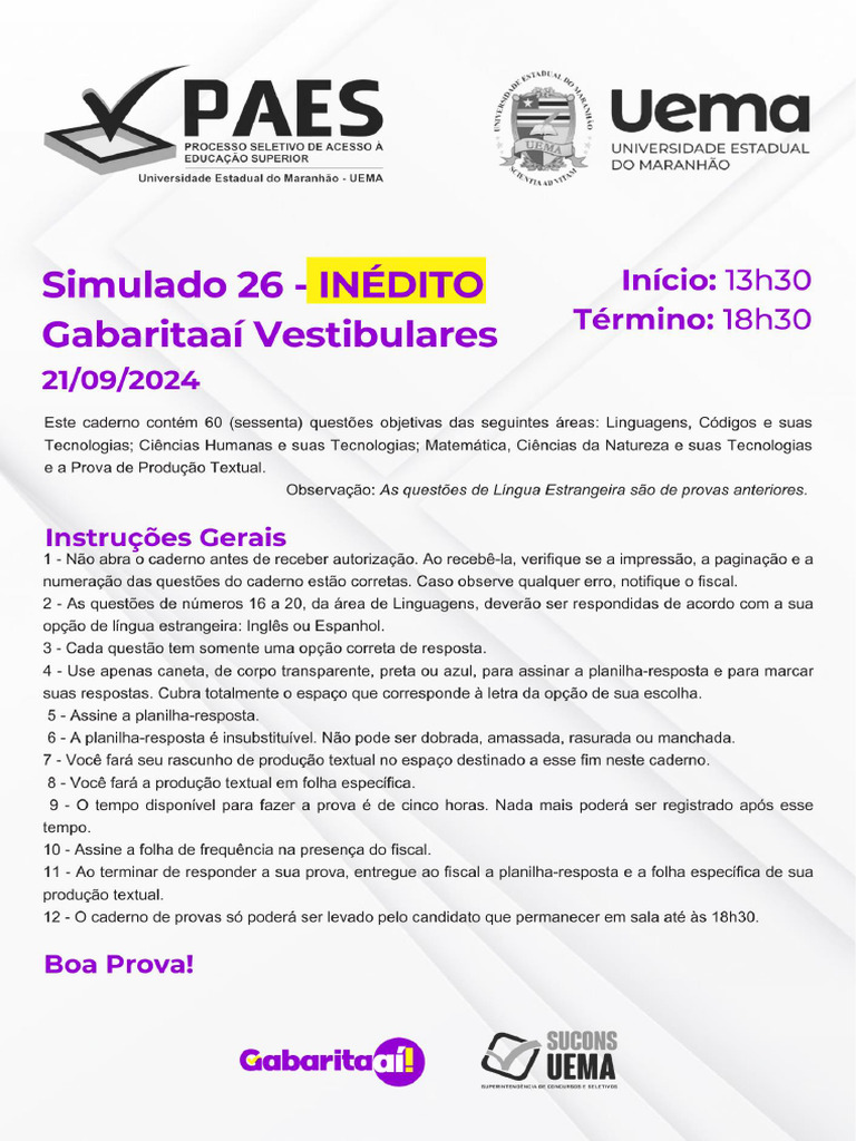 Simulado 26 (INÉDITO) - PAES UEMA 2025 - Gabaritaaí Vestibulares | PDF | Aquecimento global e ...
