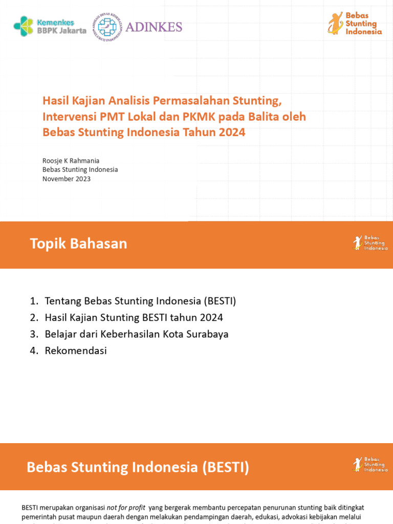 Hasil Kajian Stunting BESTI RECAP Adinkes Webinar | PDF