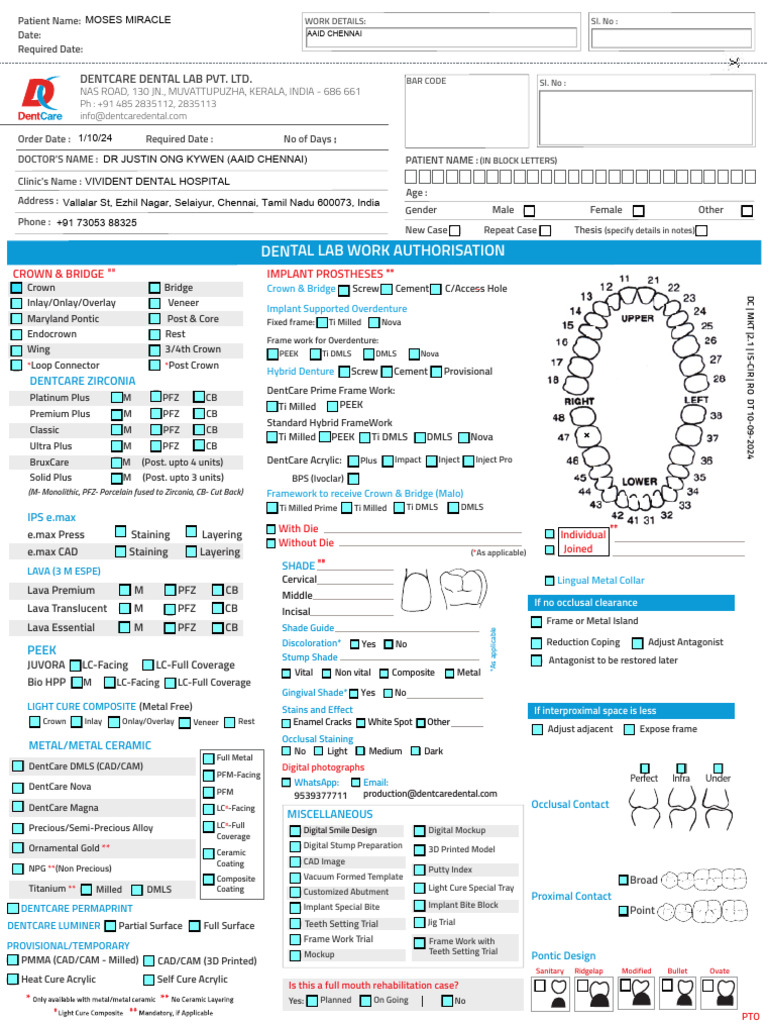 Instruction Slip c&b (1) | PDF | Dentistry Branches
