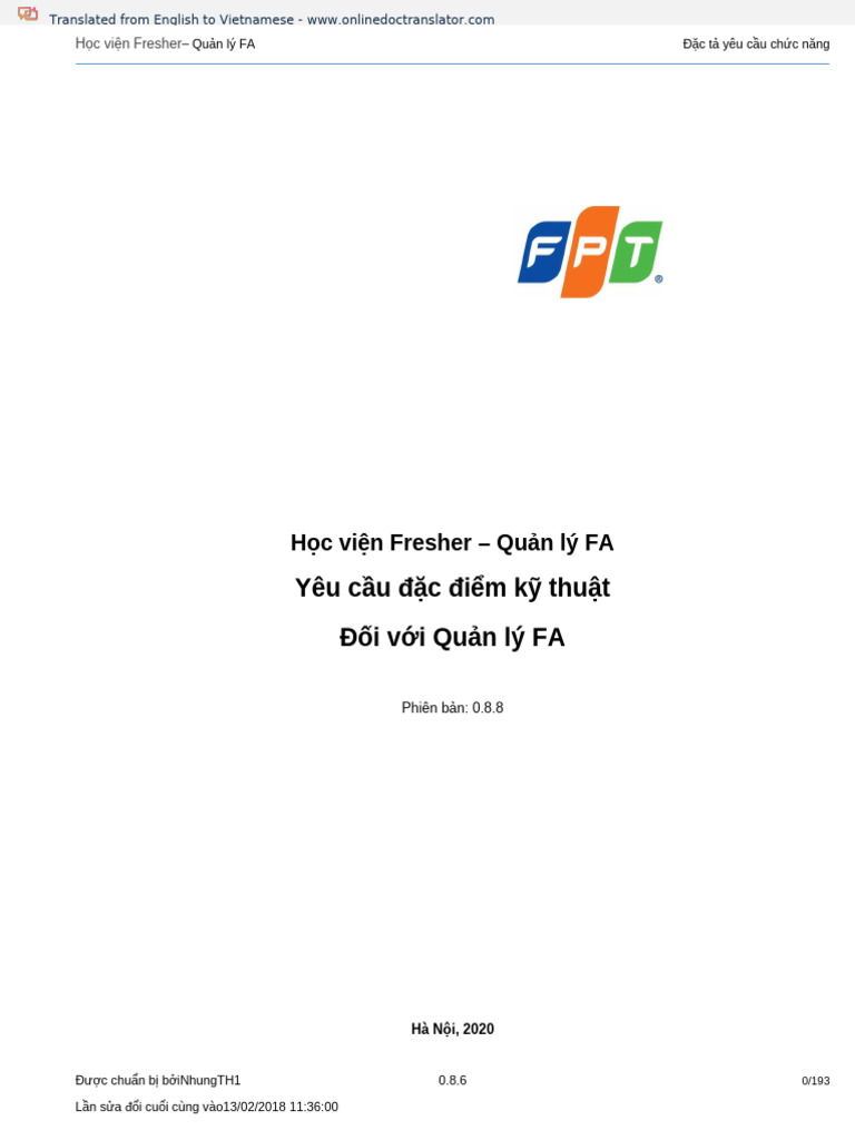 FA - System Requirement Specification - Ver 0.8.8 (1) .En - VI | PDF