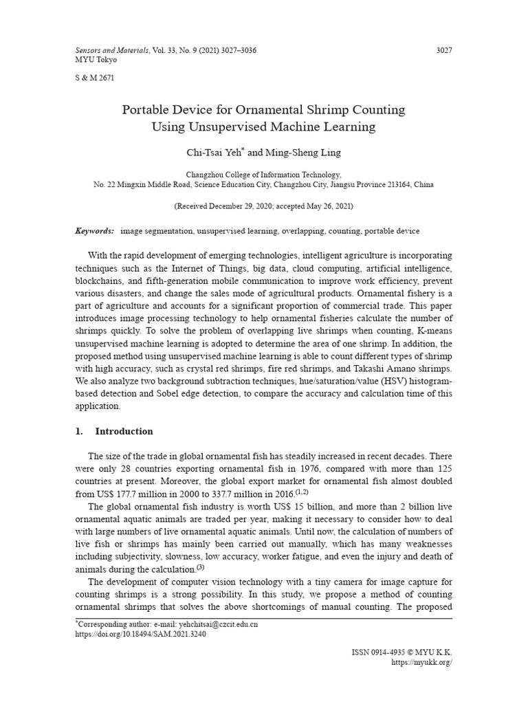 Portable Device For Ornamental Shrimp Counting Using Unsupervised Machine Learning | PDF ...
