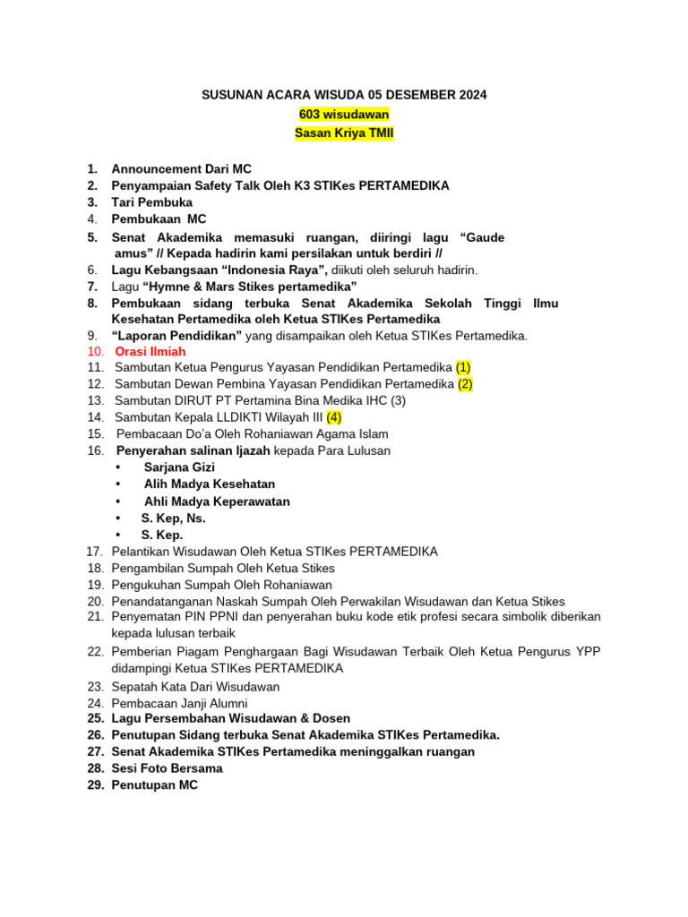Susunan Acara Dan Kronologis Wisuda Desember 2024 | PDF