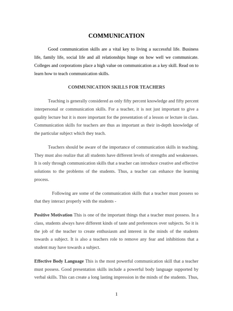 Communication Skills For Teachers | PDF | Teachers | Communication