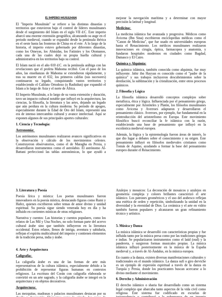 Legado Cultural del Imperio Musulmán | PDF | Califato | Bailes