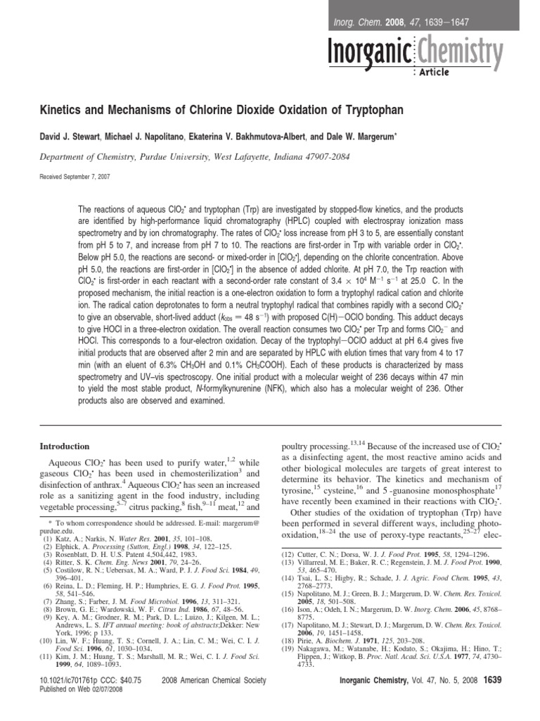 Kinetics and Mechanisms of Chlorine Dioxide Oxidation of Tryptophan ...