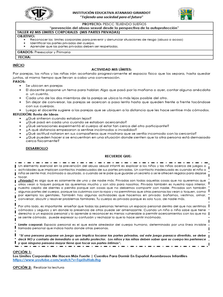 Taller #2 Mis Limites Corporales (Mis Partes Privadas) | PDF