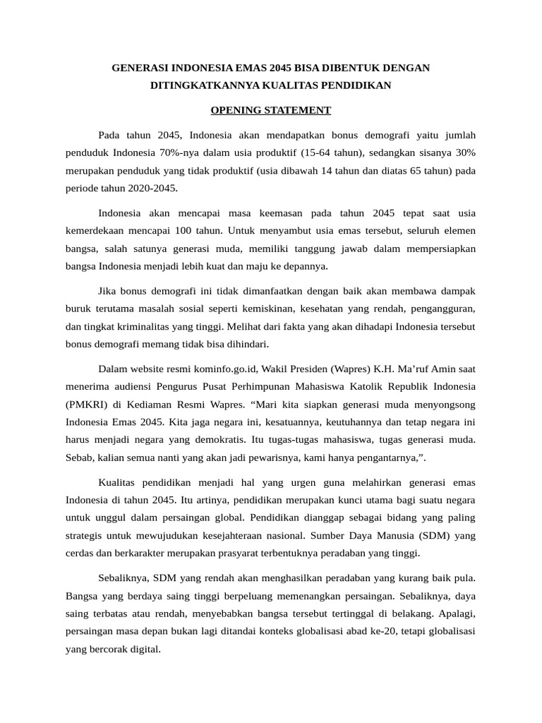 Mosi Debat Indonesia Emas | PDF