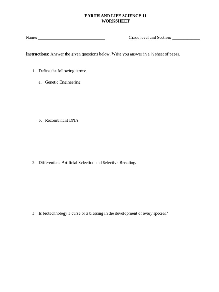 Earth and Life Science 11 Worksheet | PDF