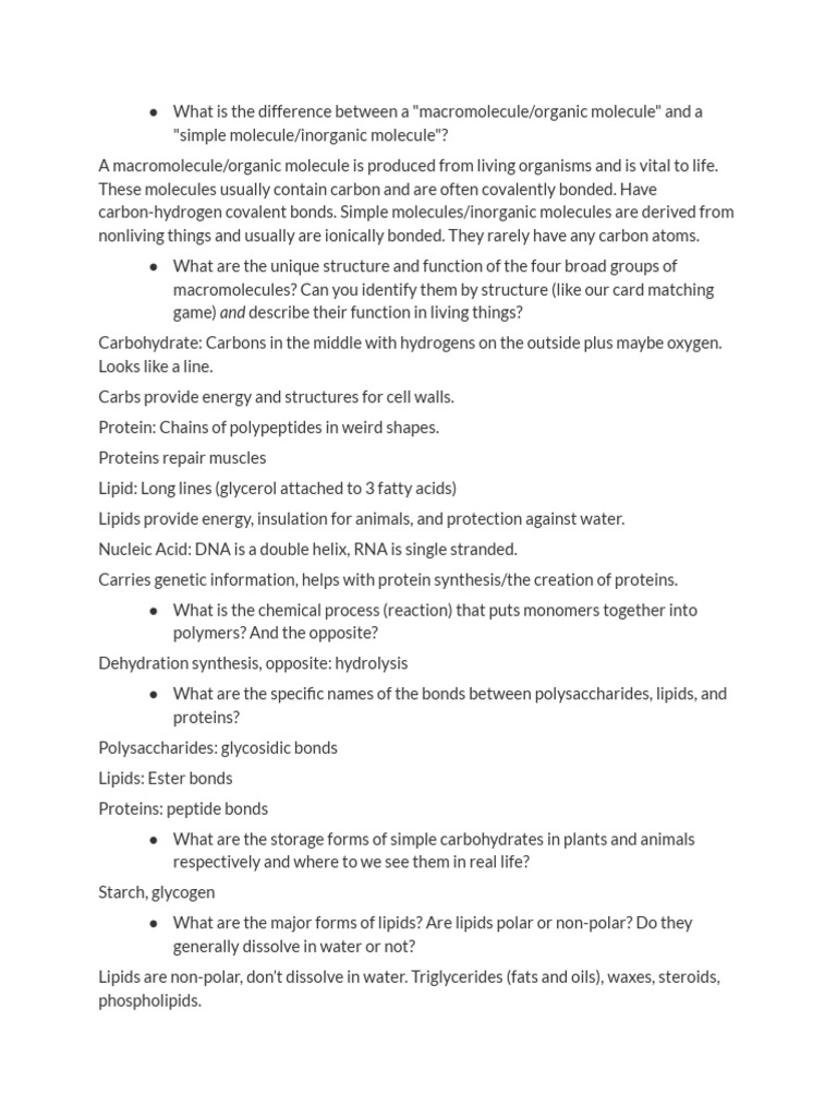 Biochemistry Test Review Questions | PDF | Proteins | Macromolecules