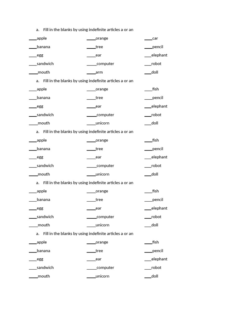 Indefinite Articles A or An | PDF