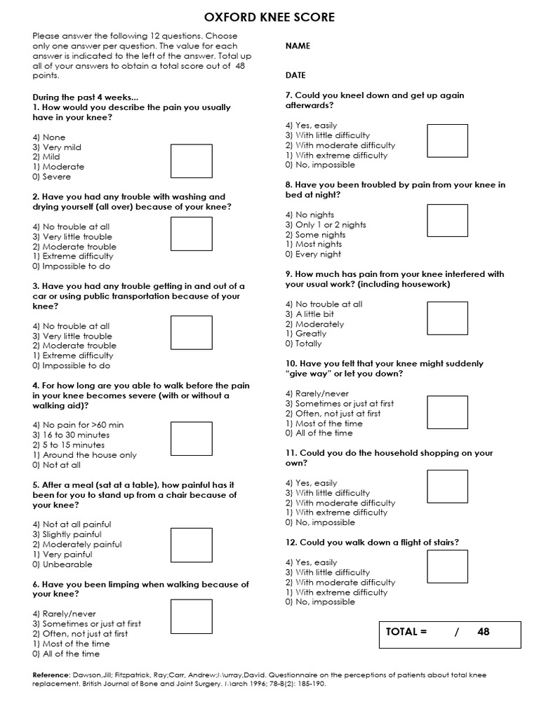 Oxford Knee Score LEFT | PDF | Knee | Musculoskeletal System