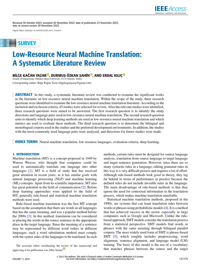 Low-Resource_Neural_Machine_Translation_A_Systematic_Literature_Review | PDF | Cognitive Science ...