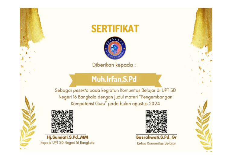 Sertifikat Kombel Agustus - Muh Irfan | PDF